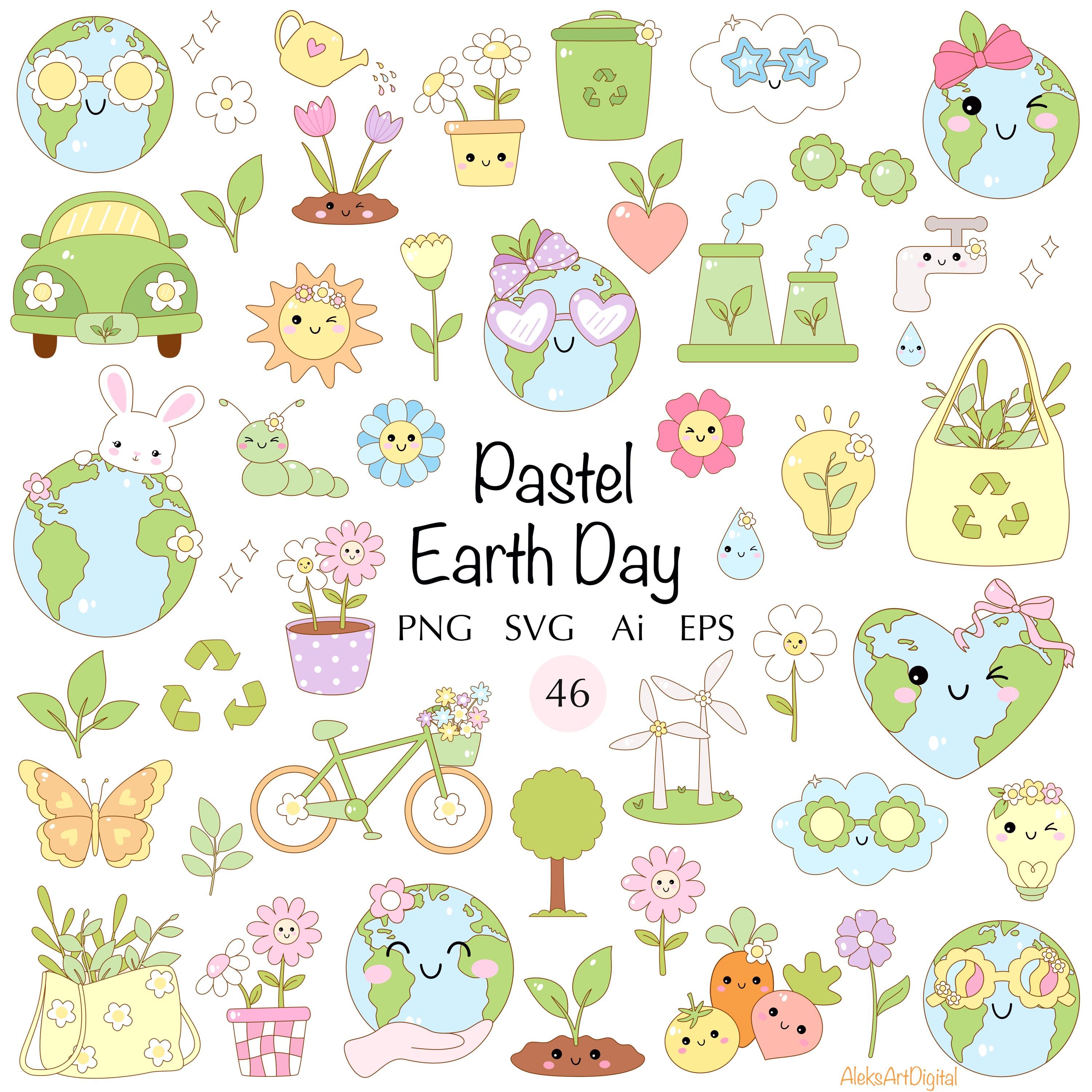 Retro Earth Day Clipart 46 SVG in Soft Pastel Colors, Cute Hippie ...