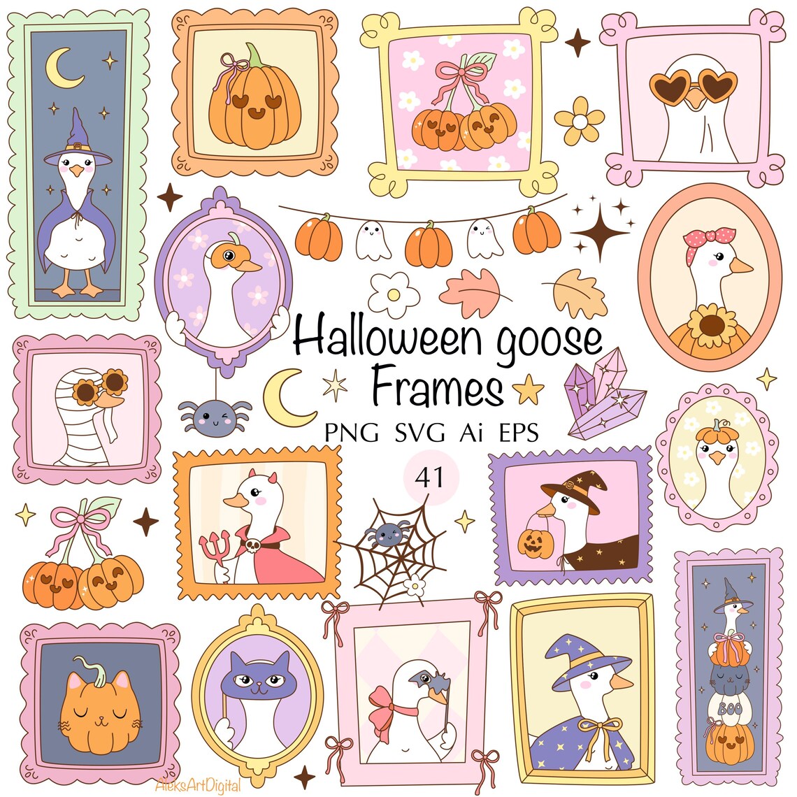 Spooky Goose Halloween Frames SVG Clipart Creepy Goose Portraits PNG ...