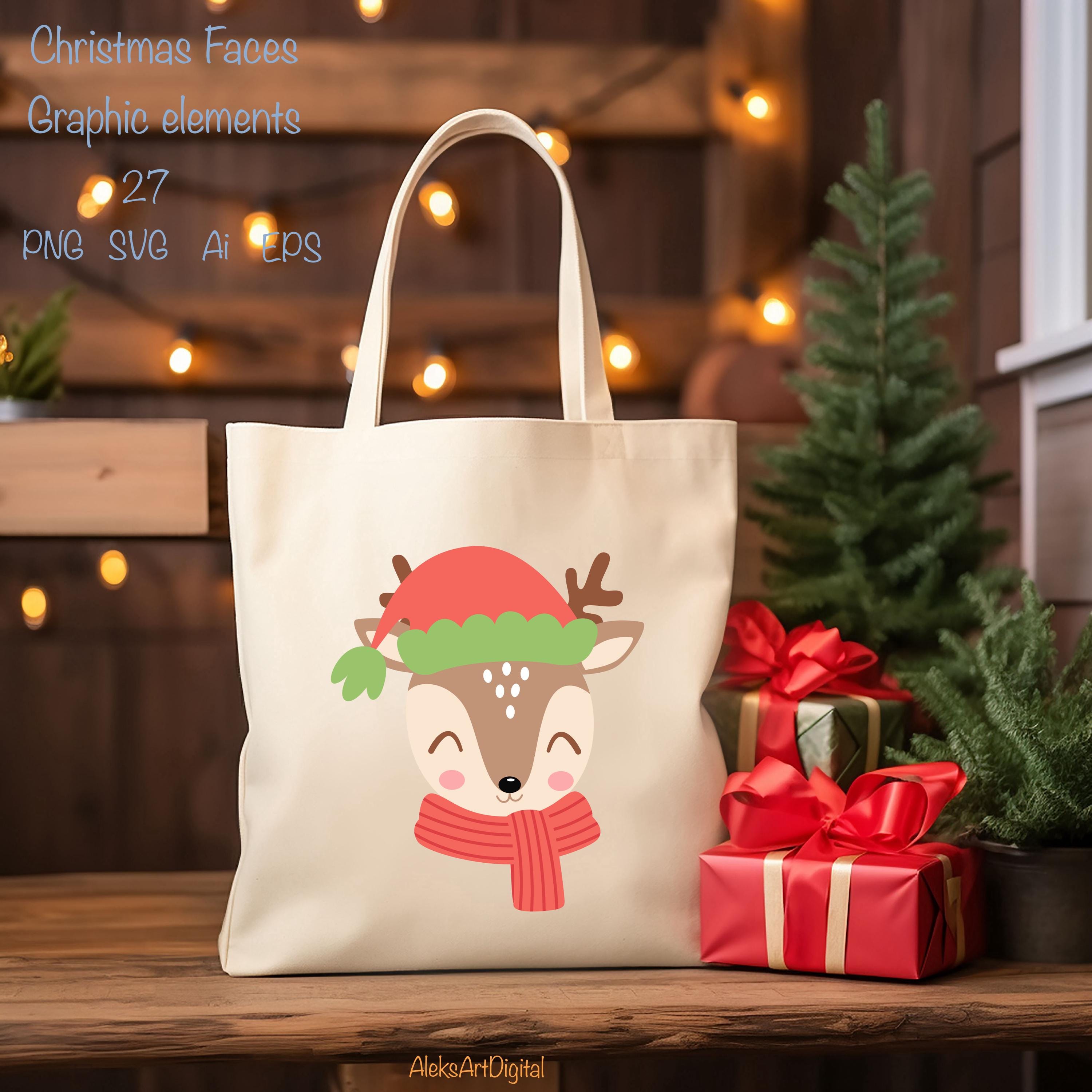 Cute Christmas Animal Faces Clipart SVG, 27 Vector Images of Cartoon ...
