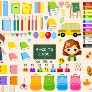 School Supplies Clipart Set SVG, School Clipart Bundle PNG, Art ...