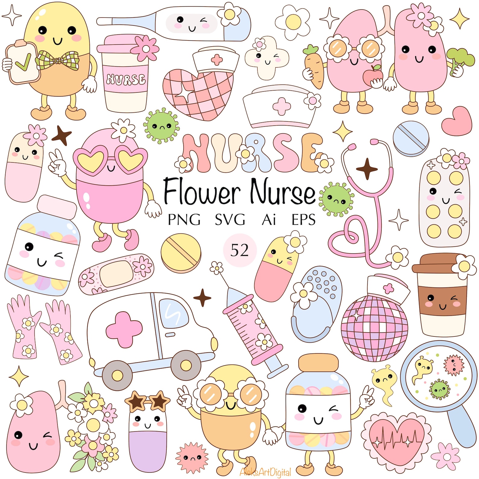 Retro Nurse Clipart Bundle, Groovy 70s Style (52 PNG SVG) - Etsy