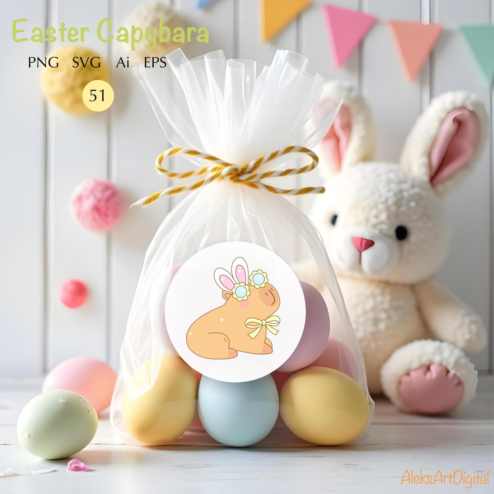 Easter Capybara 51 SVG Clipart Retro Groovy Spring Cute Kawaii Capybara ...