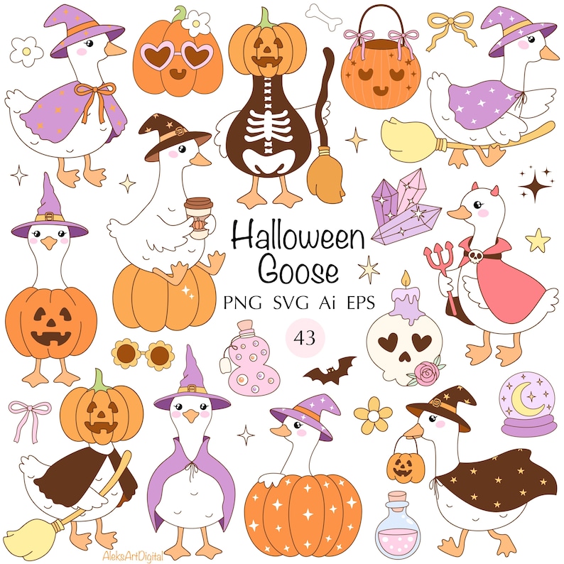 Halloween Goose SVG Clipart Cute Silly Spooky Goose Bundle Doodle Goose ...