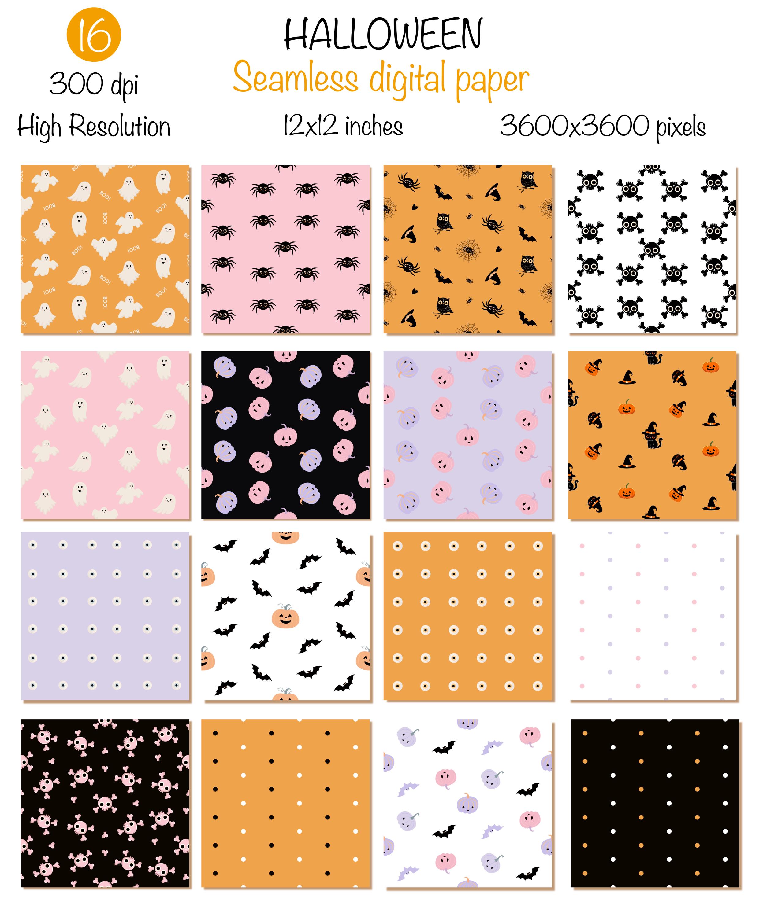 Halloween Seamless Pattern in Pastel Colors, Cute Digital Paper for ...
