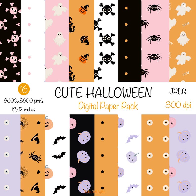 Halloween Seamless Pattern in Pastel Colors, Cute Digital Paper for ...