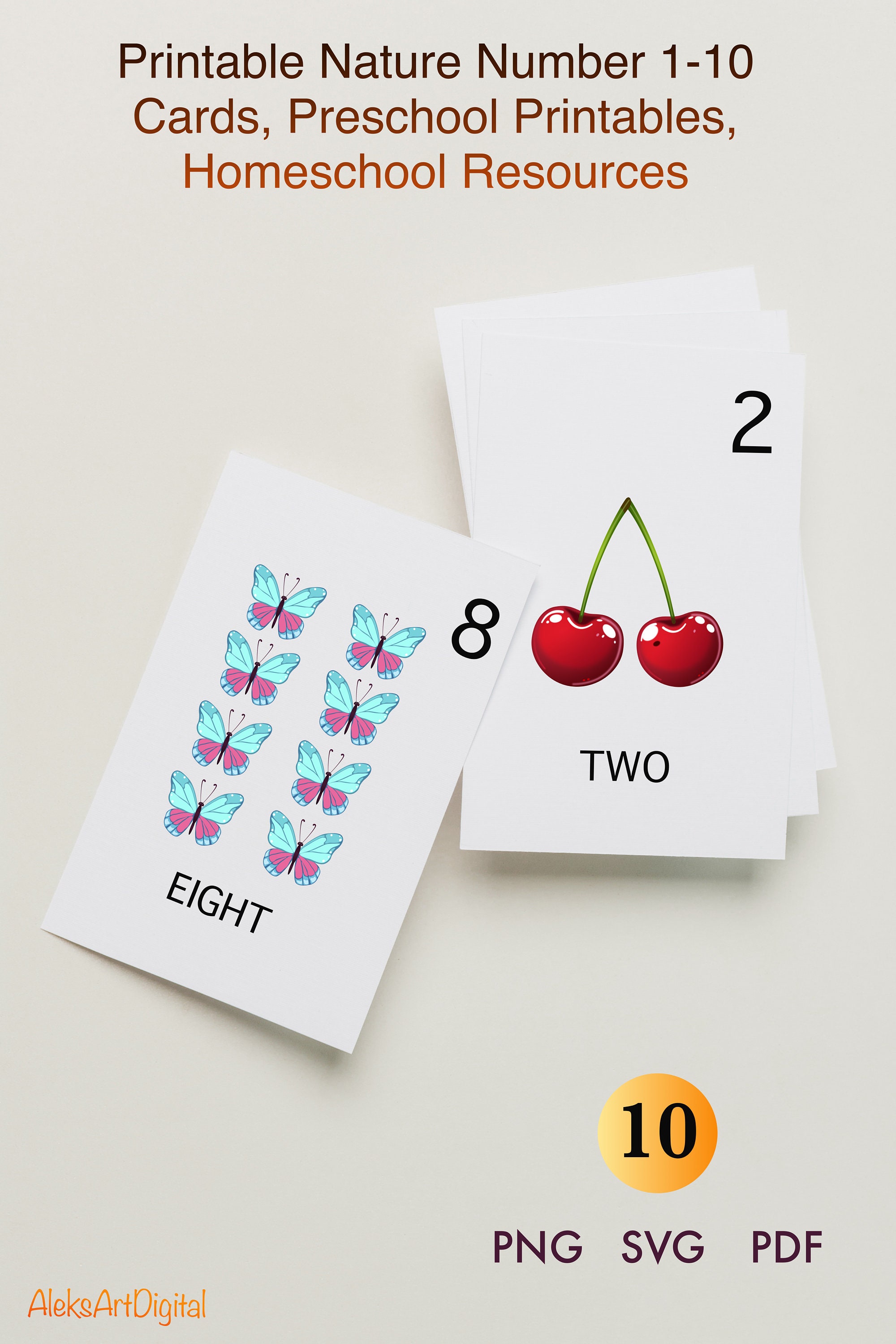 Nature Number Flash Cards 1-10: Montessori Homeschool Printable ...