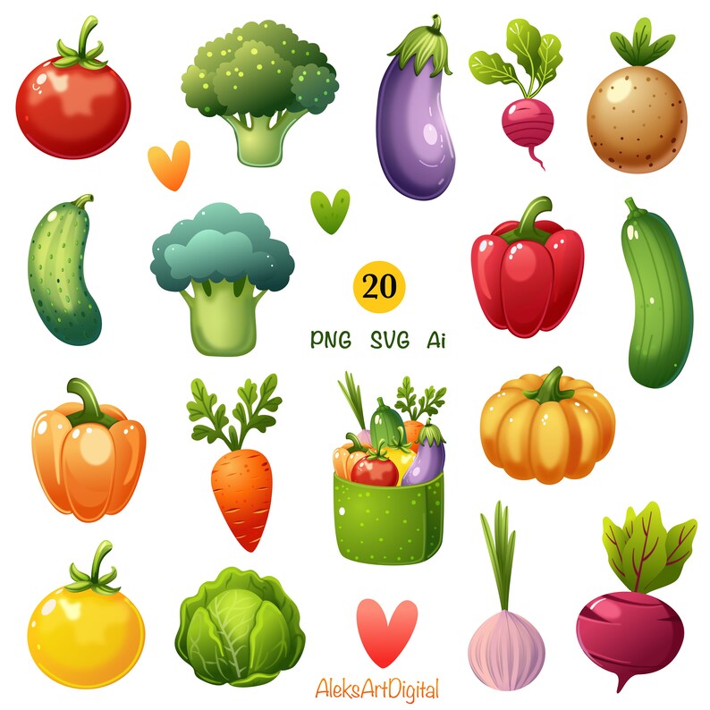 Watercolor Vegetables Clipart: Hand-drawn Veggie Set (SVG, PNG, Ai) - Etsy