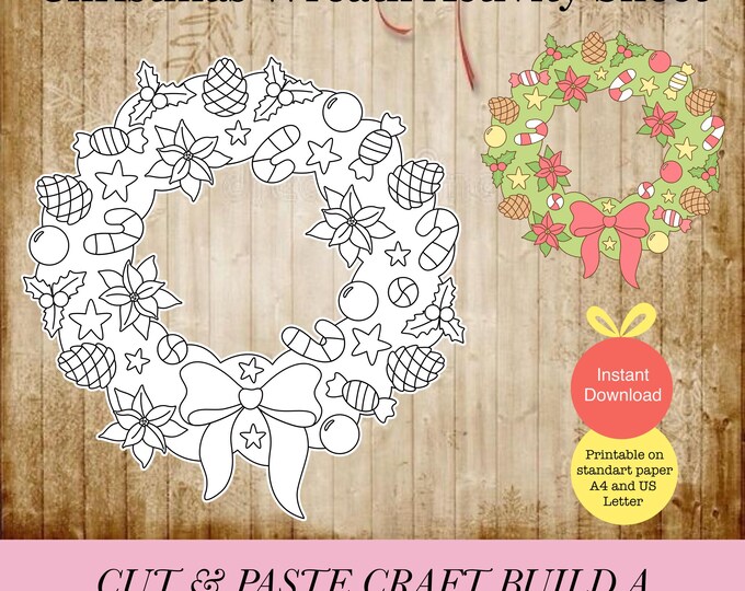 Printable DIY Christmas Wreath Craft for Kids | Holiday Coloring & Cut ...