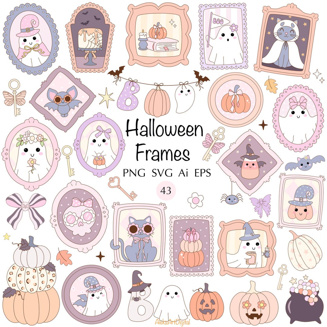 Ghost Frames 43 SVG Pastel Halloween Clipart Cute Ghost Png Ghost ...