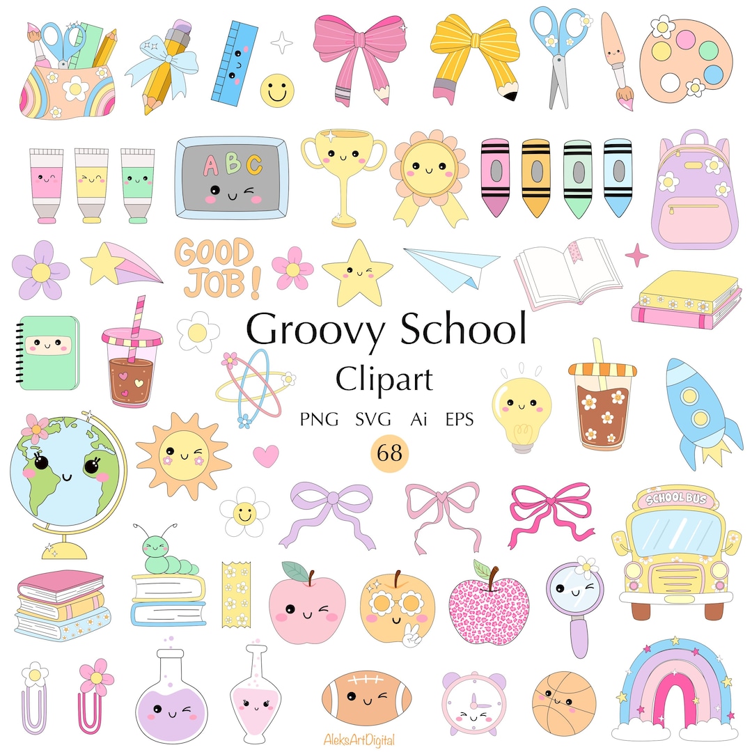 Retro School Clipart, Pastel School Supplies (svg, Png, Ai, Eps) - Etsy