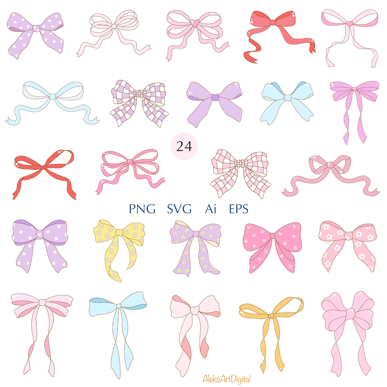 Coquette Colored Bows 24 Clipart Svg, Cute Girly Hair Ribbons PNG ...