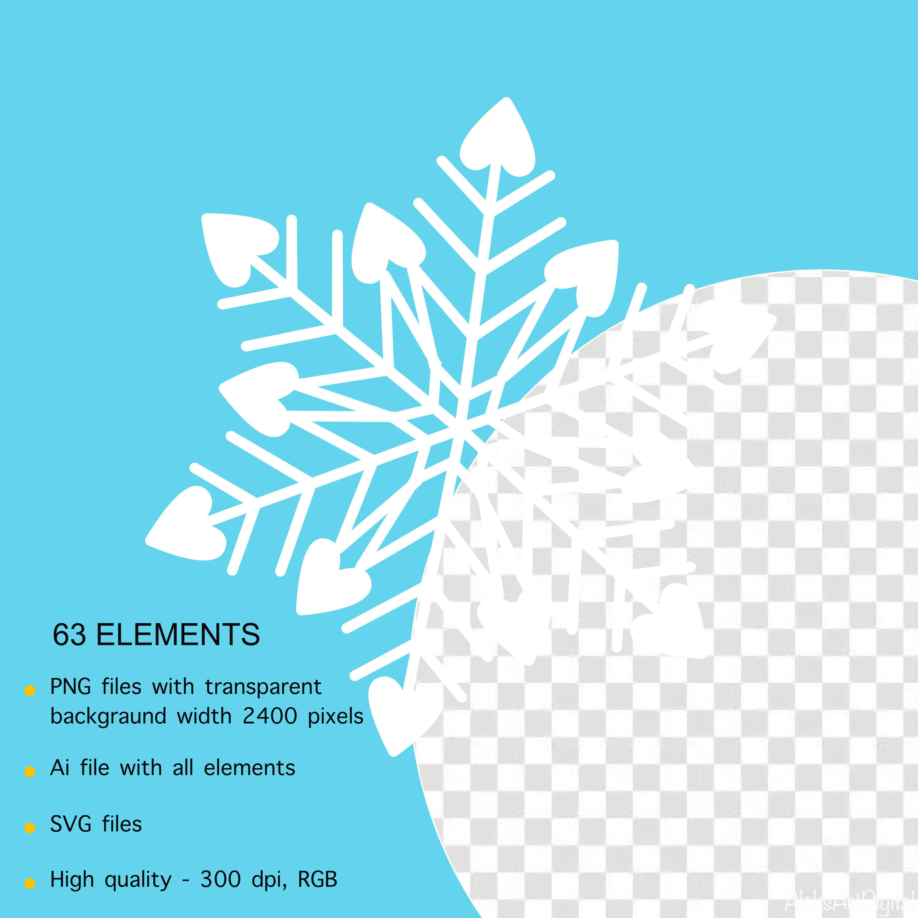 Snowflakes SVG Clipart Bundle: 63 Winter Christmas Elements (PNG, SVG ...