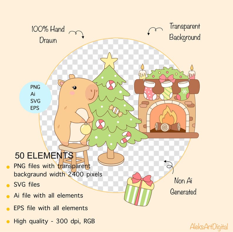 Christmas Capybara Clipart, Cute Holiday Animals, PNG SVG EPS Ai ...