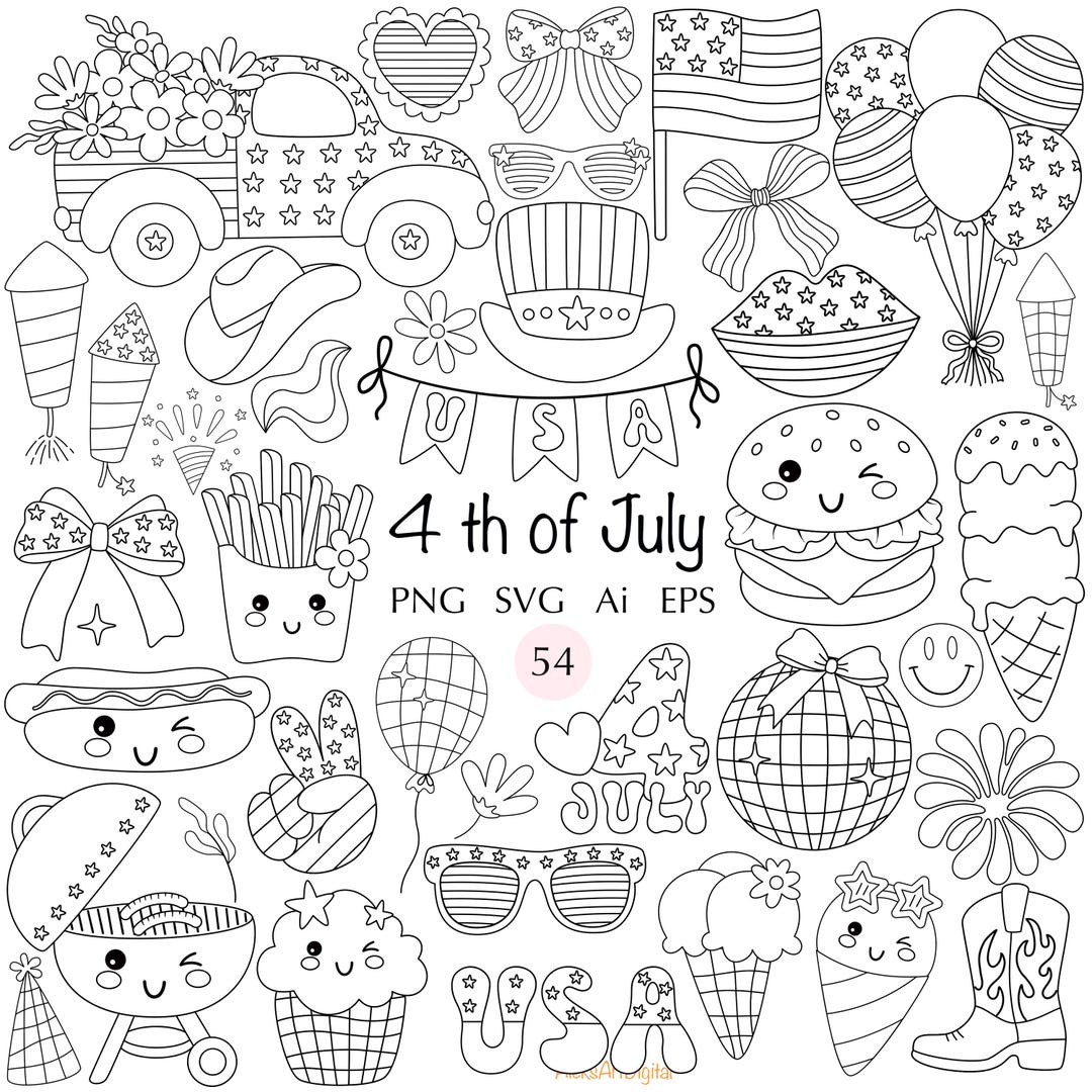 Groovy 4th of July SVG Clipart: Retro Patriotic Doodles (digital ...