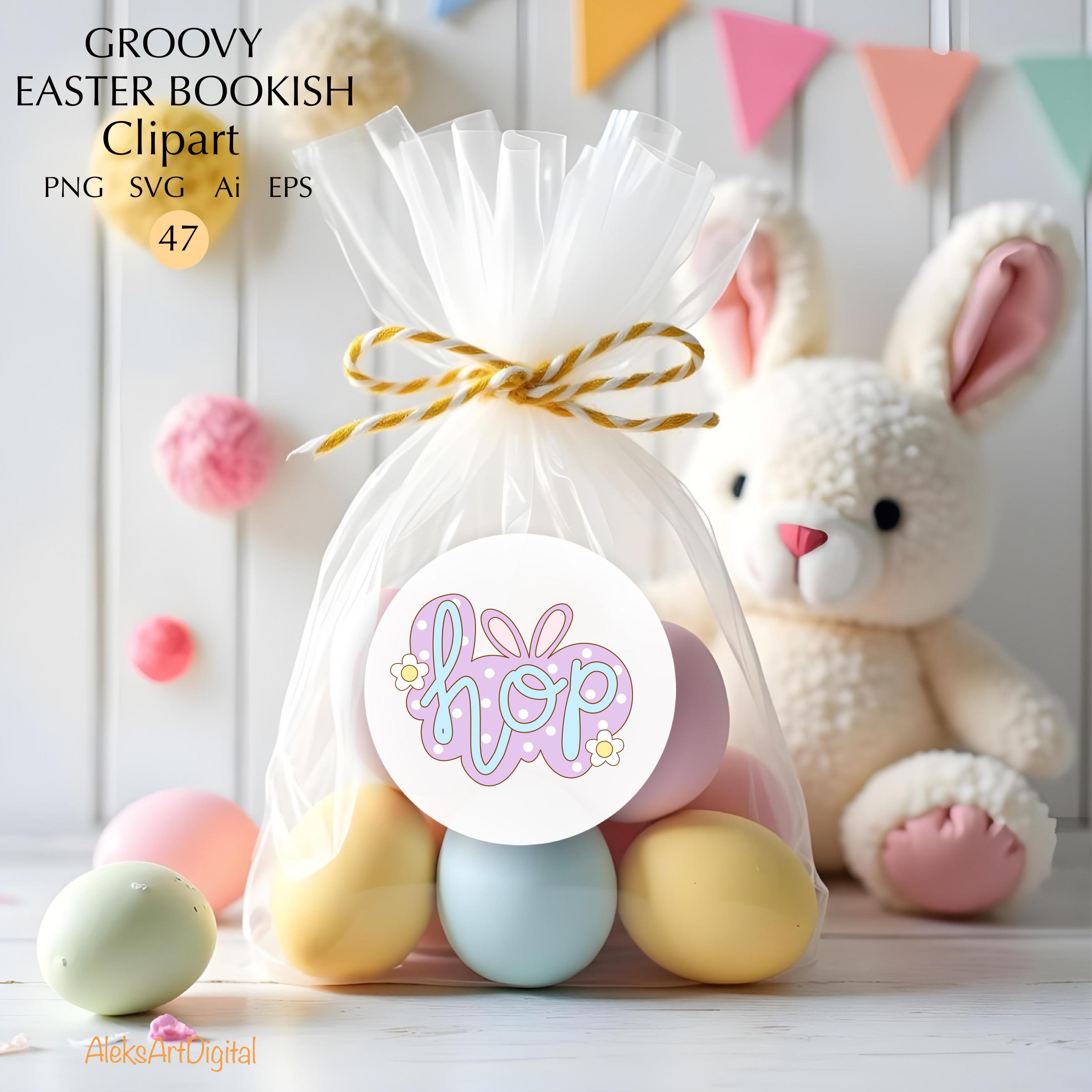 Groovy Easter Bookish Clipart: Pastel Bunnies, Books, Eggs (digital ...