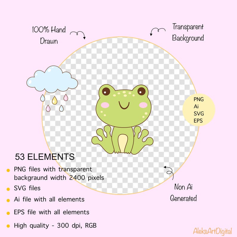 Spring Animals Clipart, Frog, Flowers, Insects (png, Svg, Ai, Eps) - Etsy