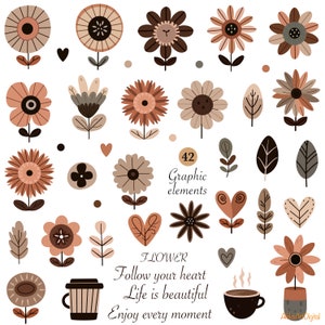 Coffee Flowers Clipart PNG, Set of Vector Illustrations of Flowers in ...