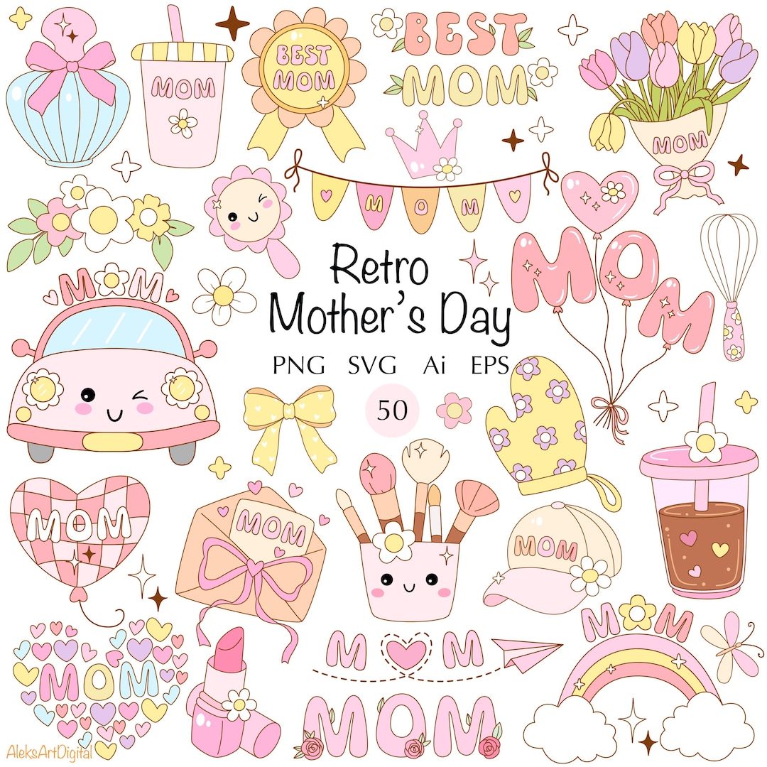 Retro Mother's Day Clipart: Groovy Mom SVG, PNG, Vector (digital ...