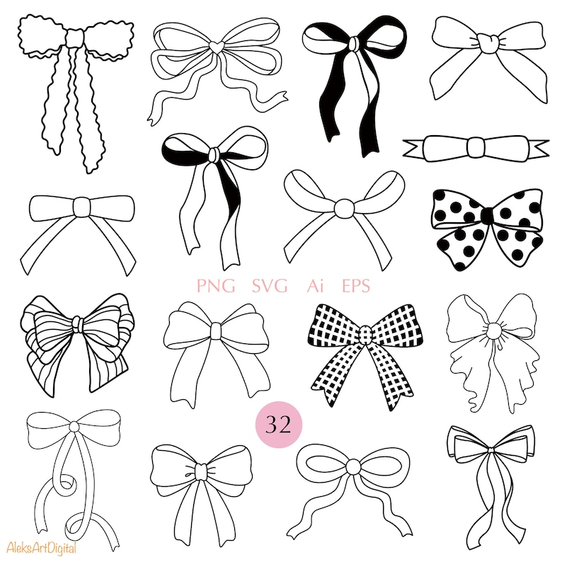 Coquette Black Bows Clipart: Girly Hair Ribbons (PNG, SVG, Ai, EPS) - Etsy