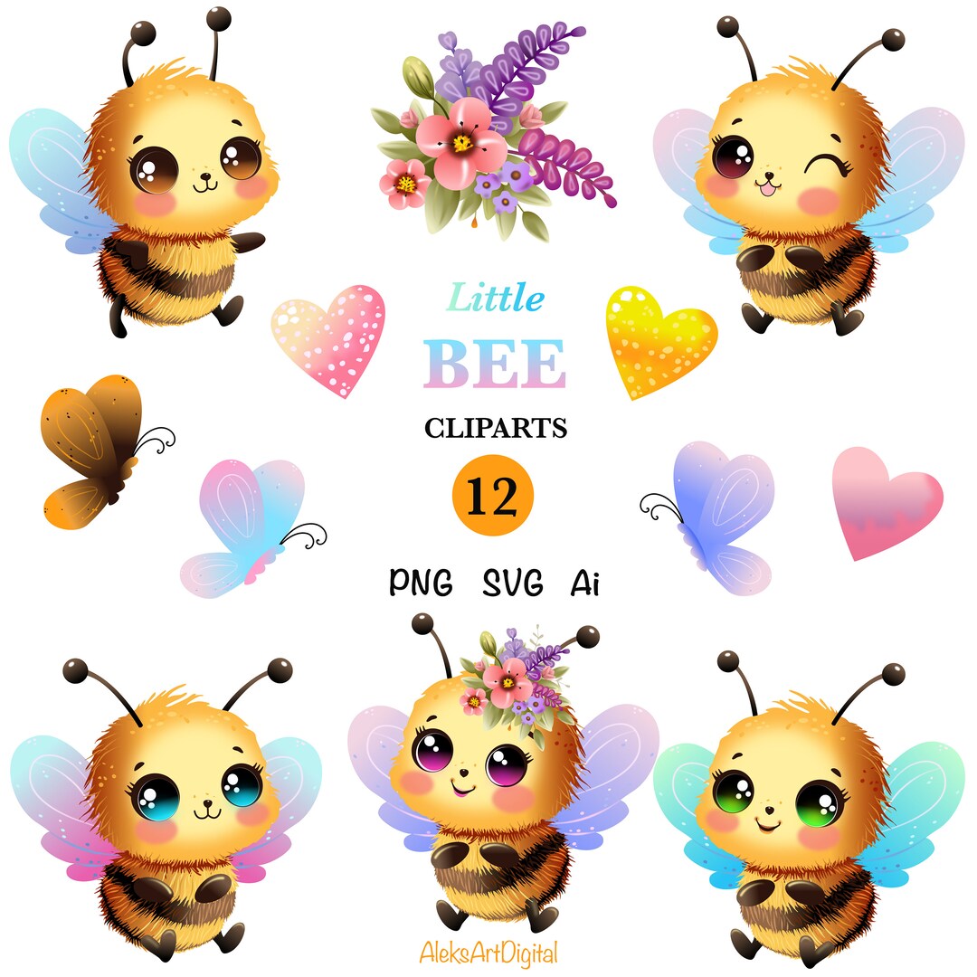 Сute Baby Bee Clipart SVG Hand Drawing, Transparent Background ...