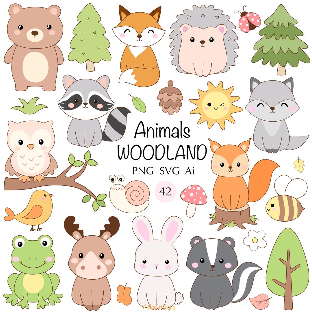 Woodland Animals Clipart, Forest Nursery Art (PNG SVG AI) - Etsy