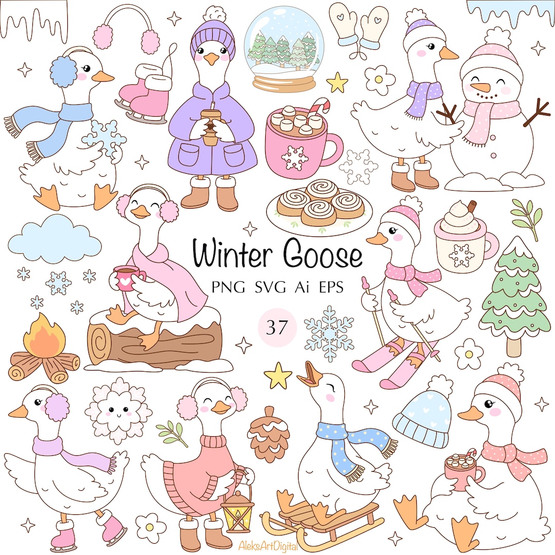 Winter Goose Clipart Set, Hand-drawn Animals (png, Svg, Ai, Eps) - Etsy ...
