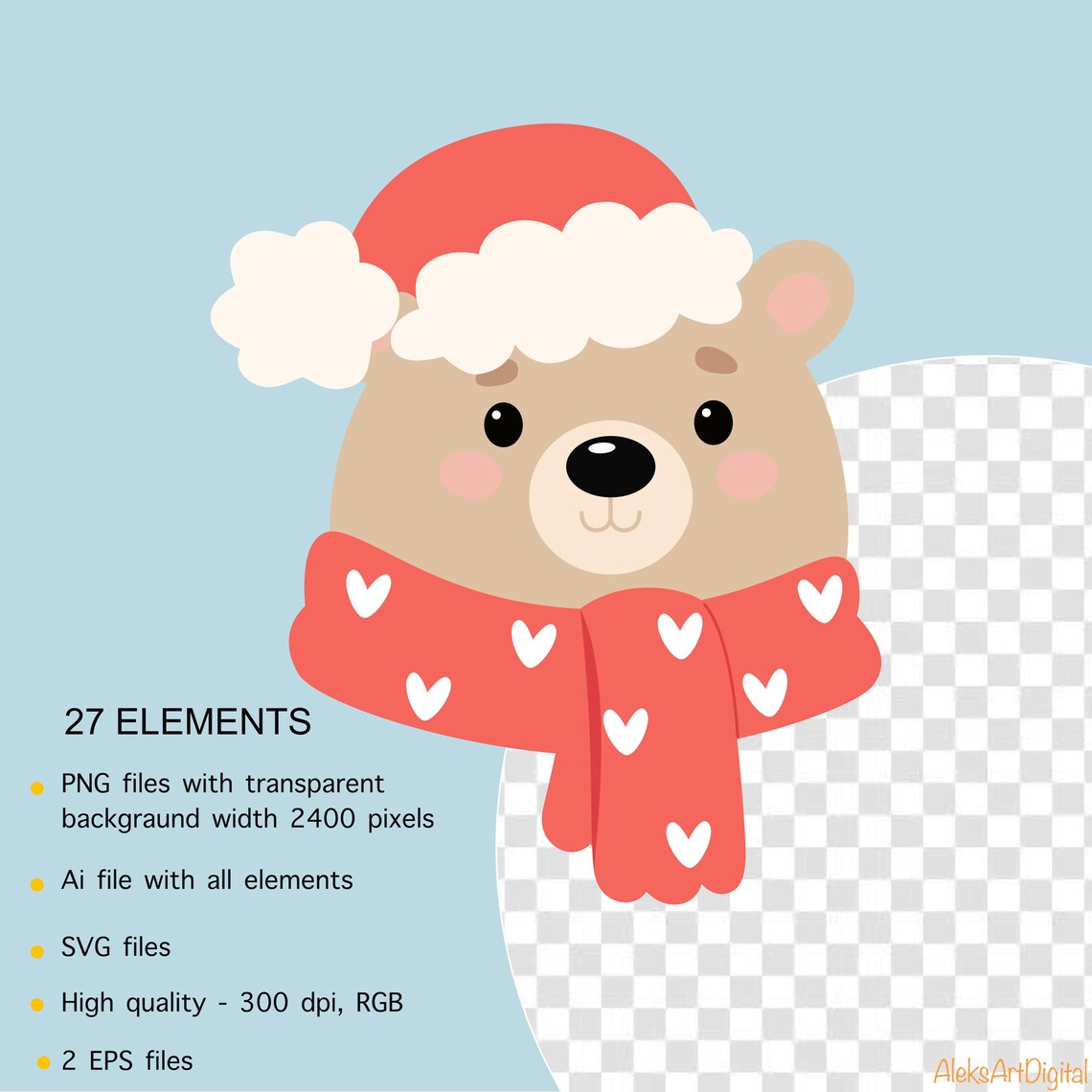Christmas Animal Faces Clipart: 27 Winter Vector Images (PNG, SVG) - Etsy