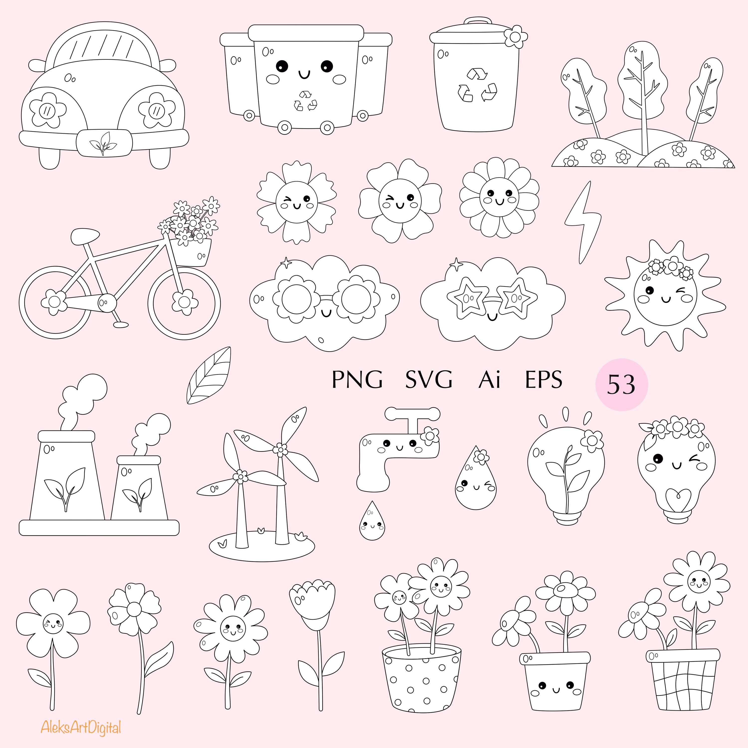 Retro Earth Day Clipart: Groovy Planet, Flowers, and Doodles (SVG, PNG ...