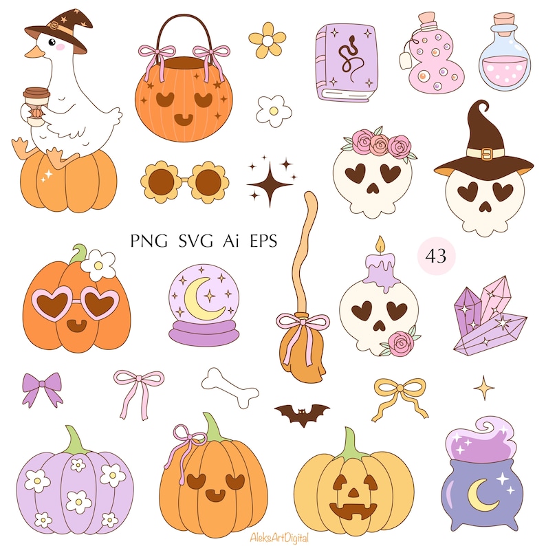Halloween Goose Clipart Bundle, Retro Groovy Cartoon (svg, Png, Eps, Ai ...