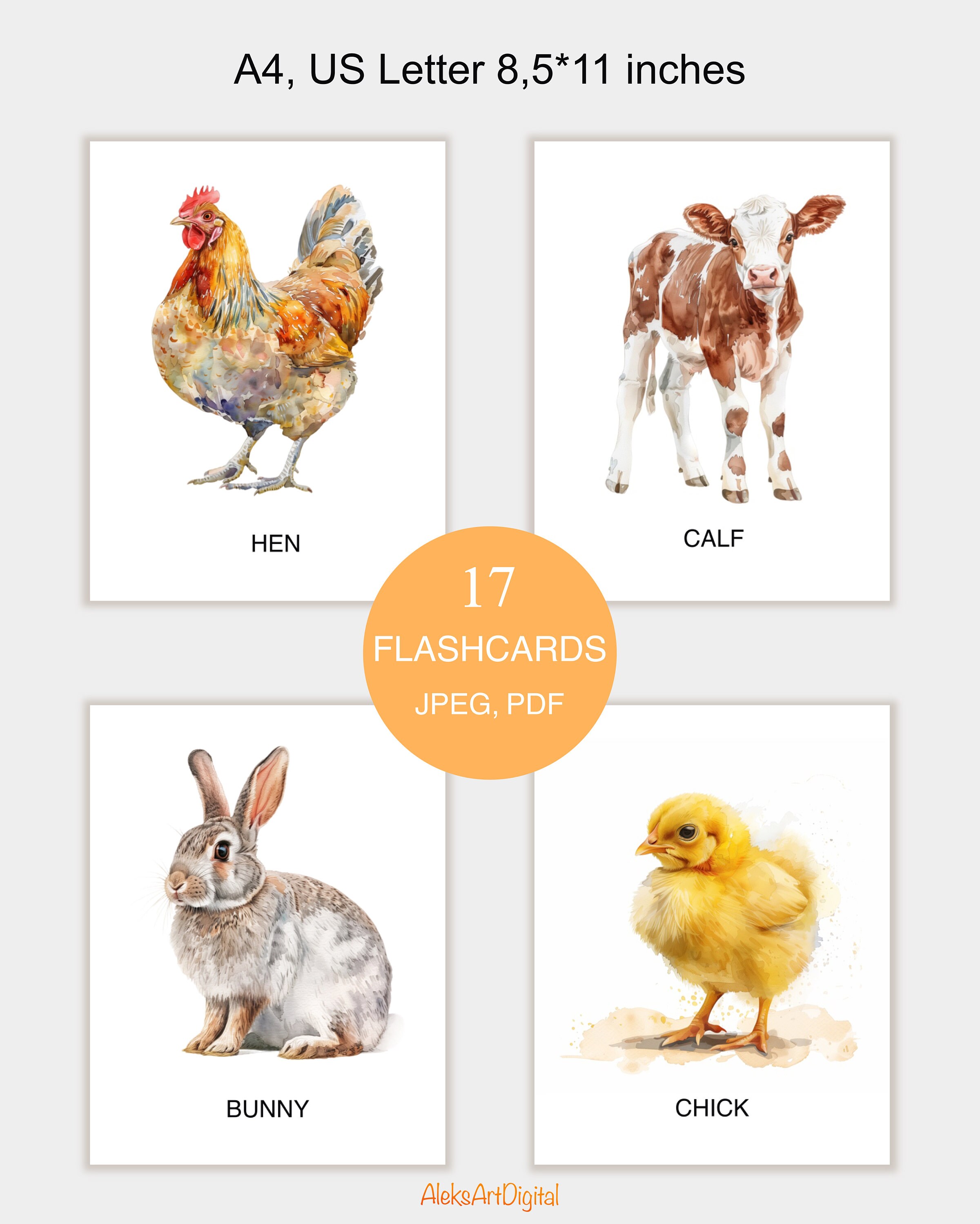 Printable Farm Animals Flashcards GPEG Montessori Flash Cards PDF ...
