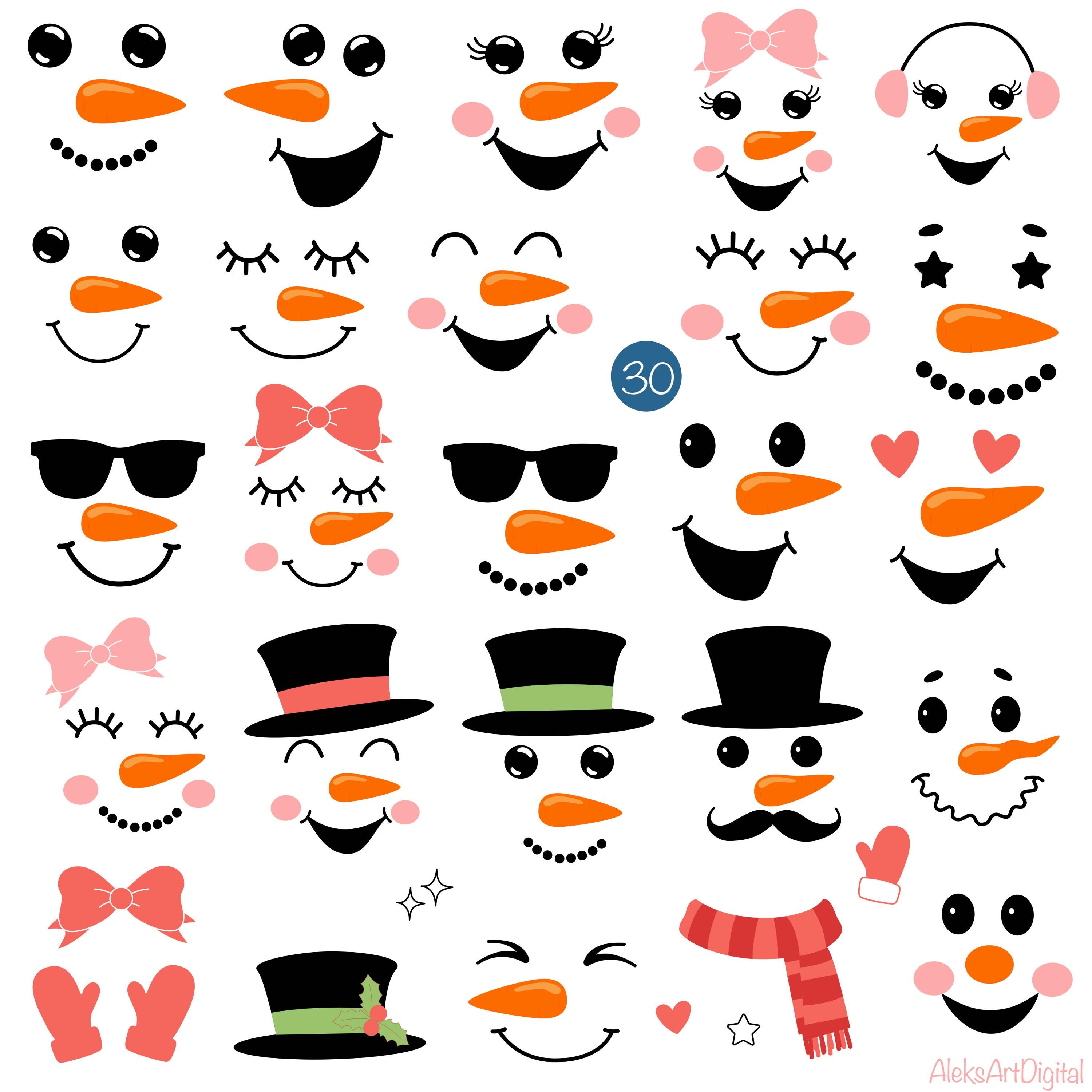 Snowman Face Clipart: Winter Christmas SVG PNG EPS Set (digital ...