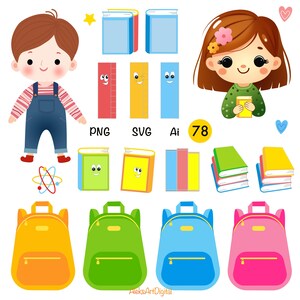 School Supplies Clipart Set SVG, School Clipart Bundle PNG, Art ...