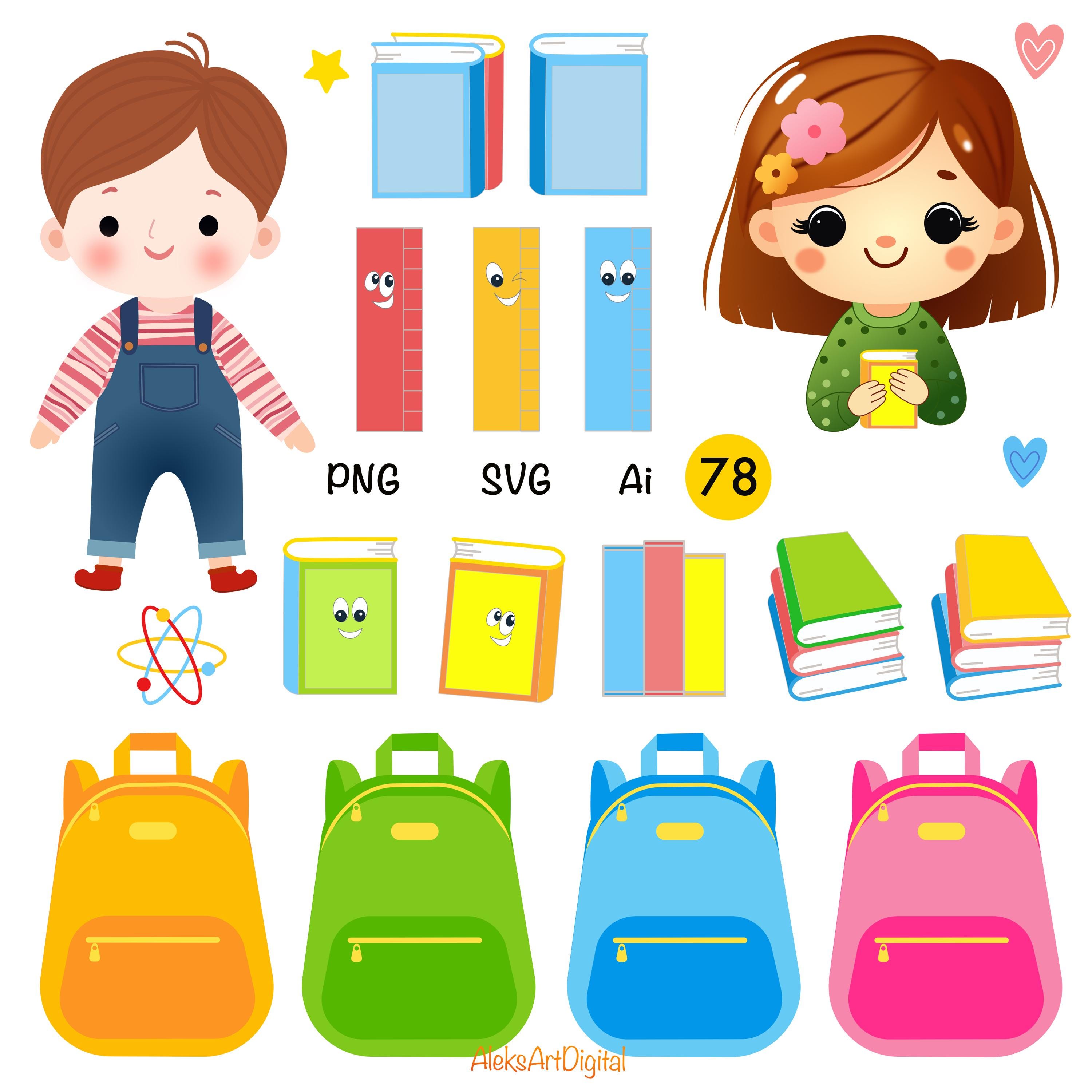 School Supplies Clipart Set SVG, School Clipart Bundle PNG, Art ...