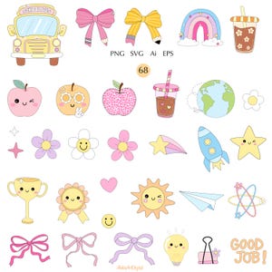 Retro School Clipart, Pastel School Supplies (svg, Png, Ai, Eps) - Etsy