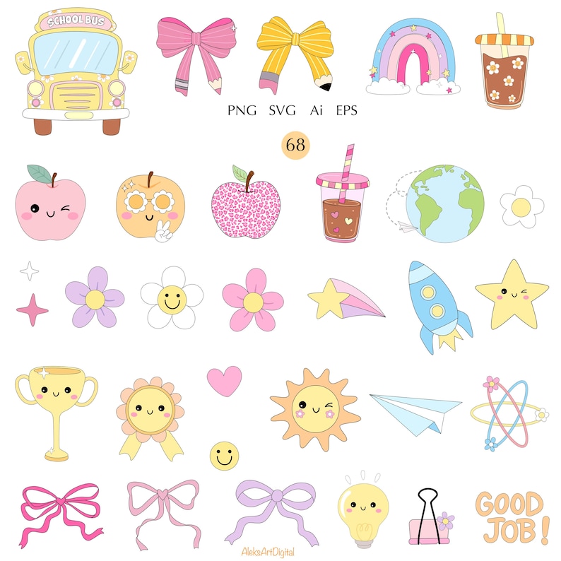 Retro School Clipart, Pastel School Supplies (svg, Png, Ai, Eps) - Etsy