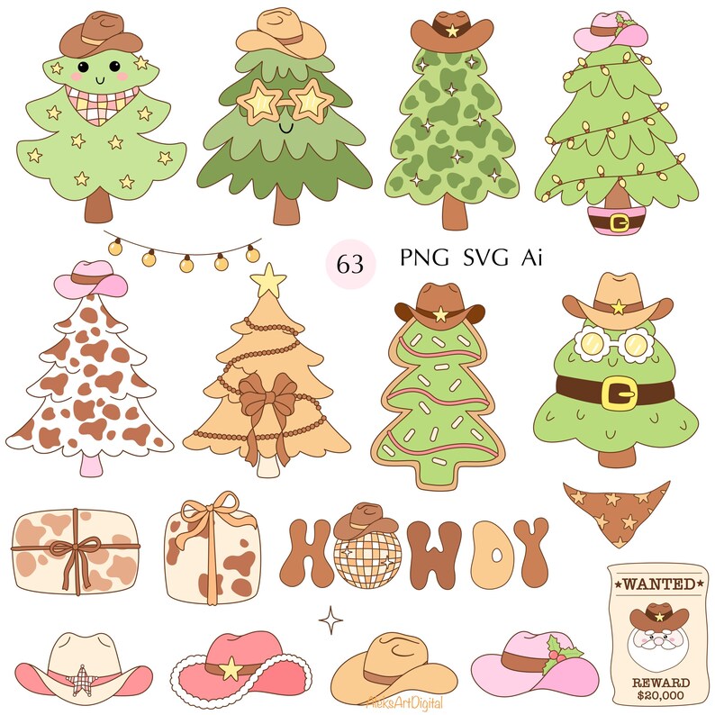 Cowboy Christmas Clipart: Western Holiday PNG SVG Ai (63 Elements) - Etsy