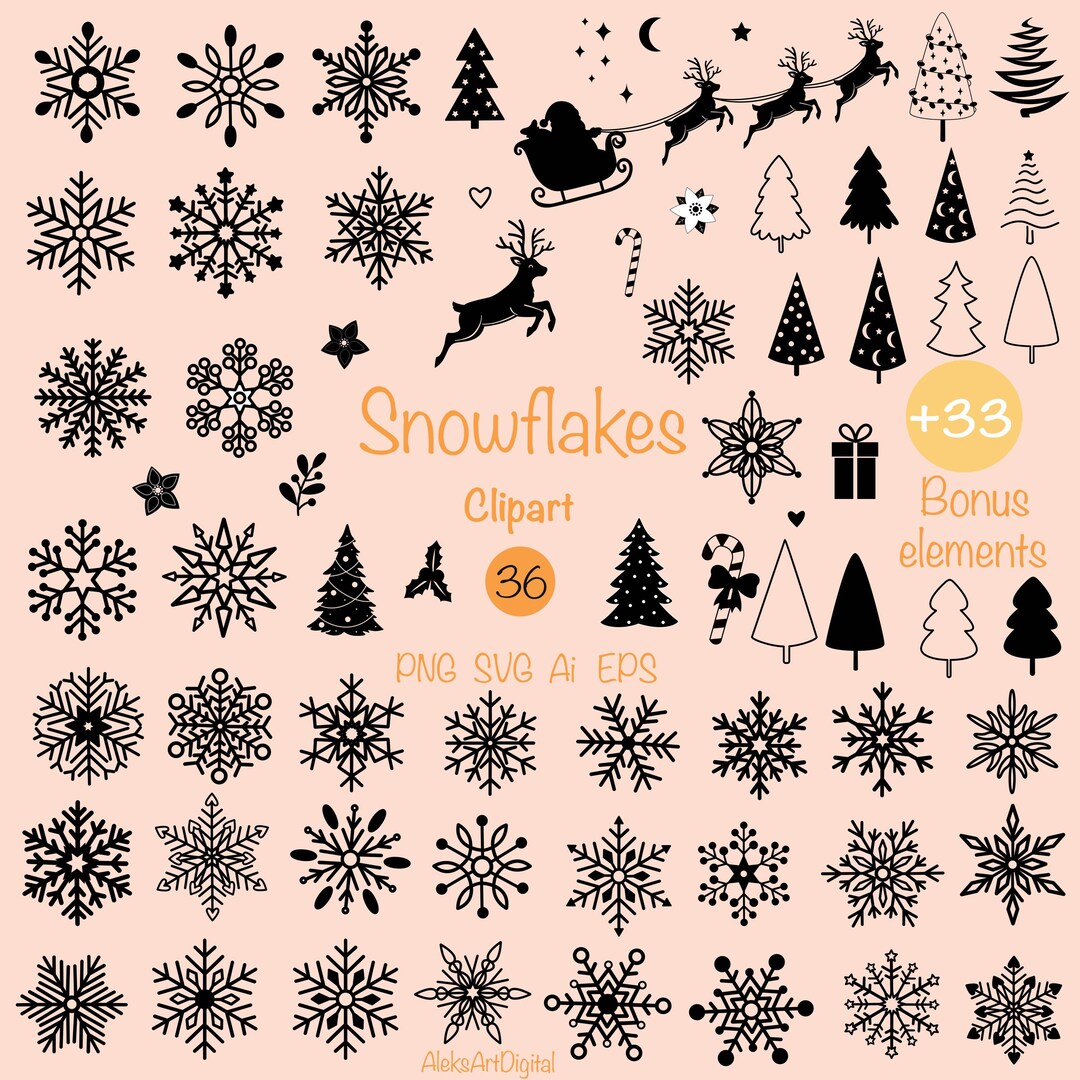 Christmas Snowflake Bundle 36 SVG + Bonus 33 Clipart Christmas Window ...