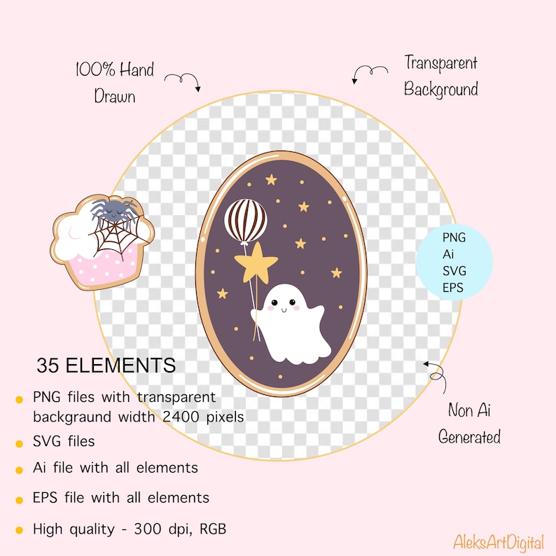 Halloween Sugar Cookies Clipart: Kawaii Spooky PNG SVG AI (digital ...