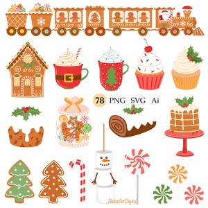 Gingerbread Train Christmas Clipart SVG Vector Set of Cute New Year ...
