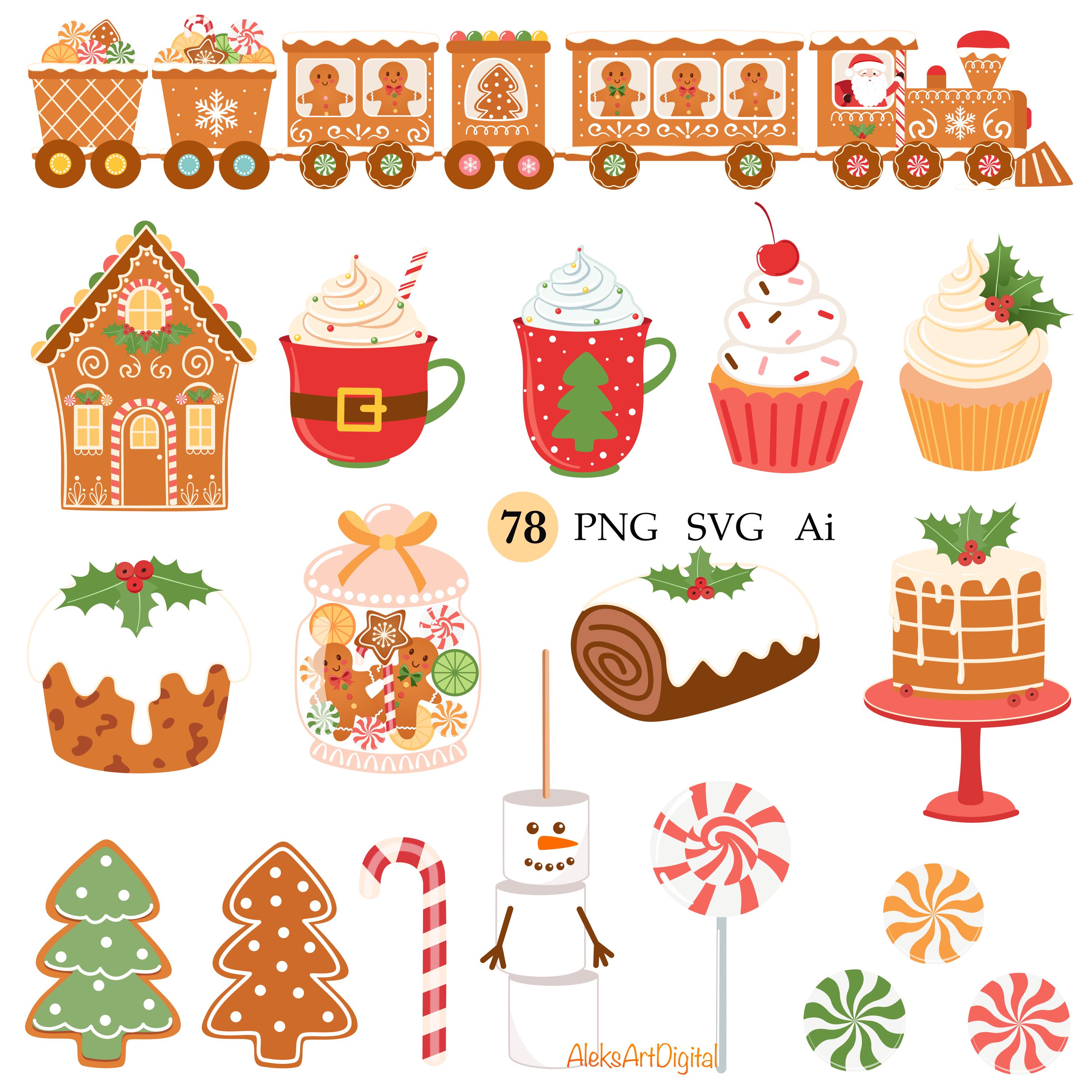 Gingerbread Train Christmas Clipart SVG Vector Set of Cute New Year ...