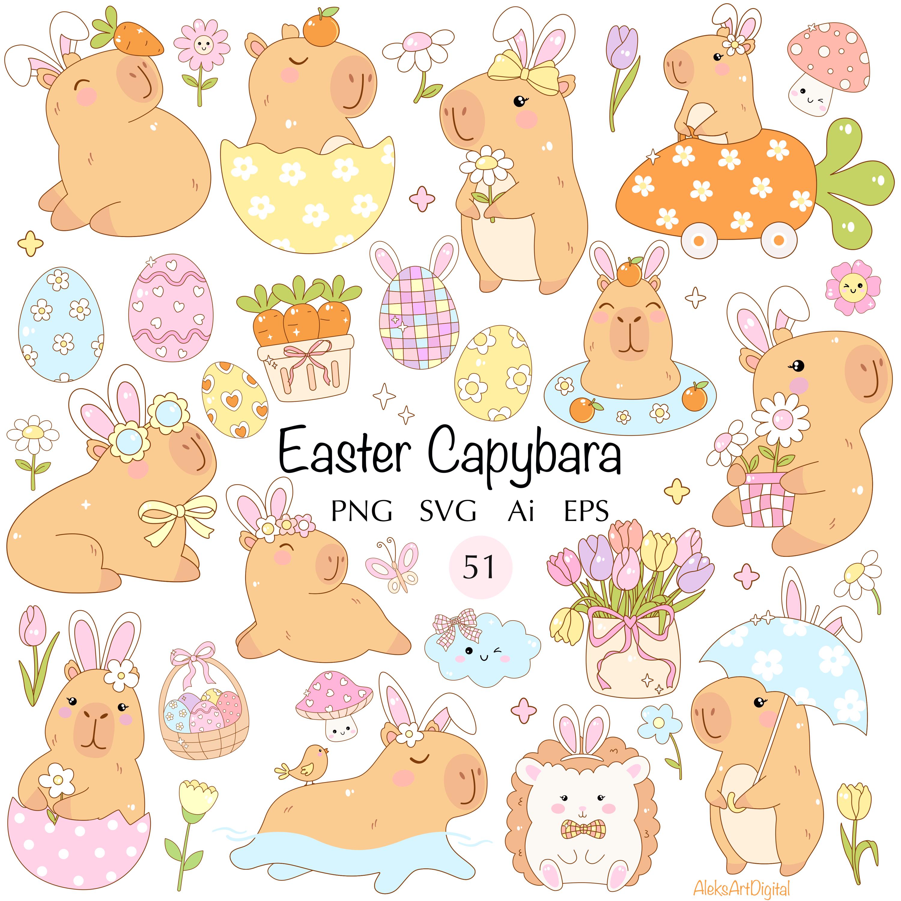 Easter Capybara 51 SVG Clipart Retro Groovy Spring Cute Kawaii Capybara ...