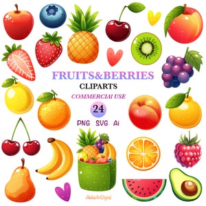 Fruits and Berries Illustration Bundle: Hand-drawn Vector Clipart (SVG ...