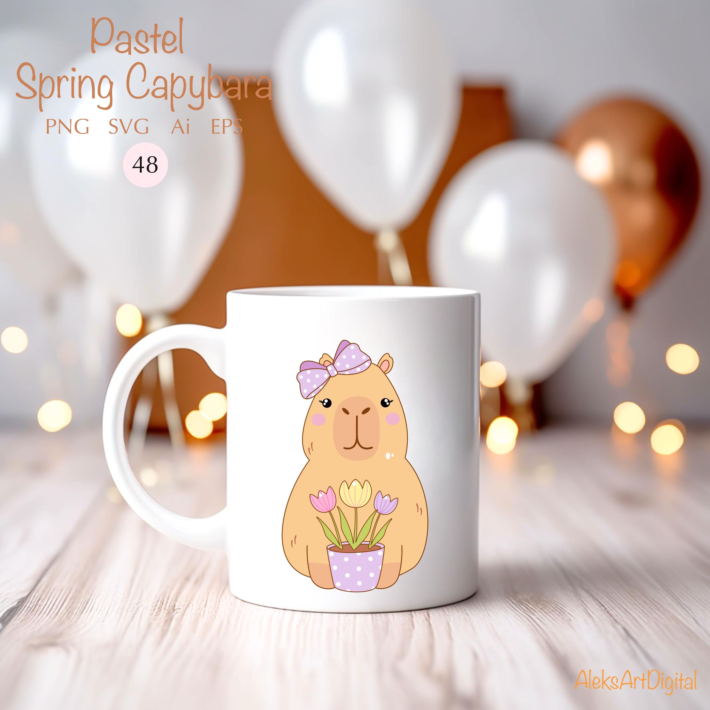 Capibara de primavera retro, 48 SVG en colores pastel, lindo paquete ...