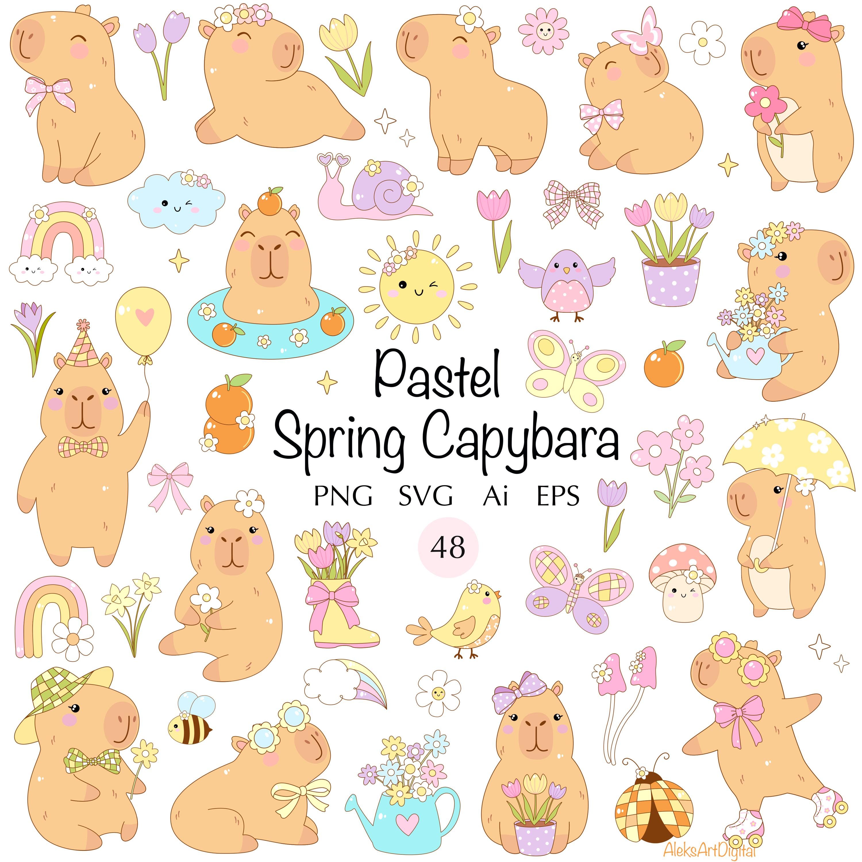 Retro Spring Capybara 48 SVG Pastel Colors, Cute Groove Cartoon Baby ...