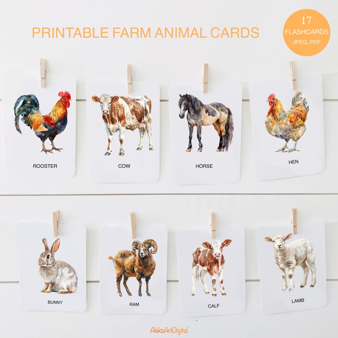 Printable Farm Animals Flashcards GPEG Montessori Flash Cards PDF ...