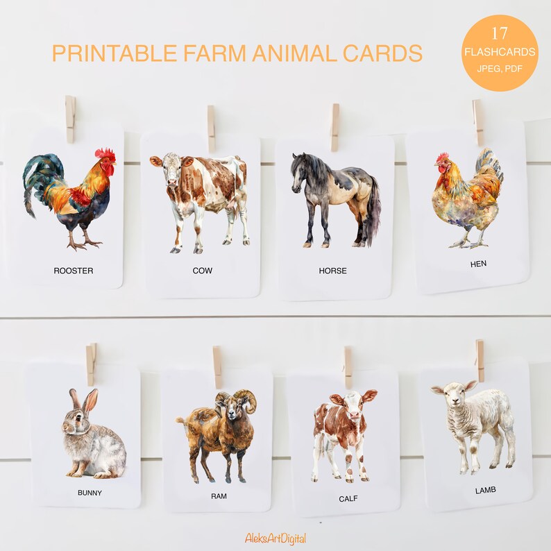 Printable Farm Animals Flashcards GPEG Montessori Flash Cards PDF ...