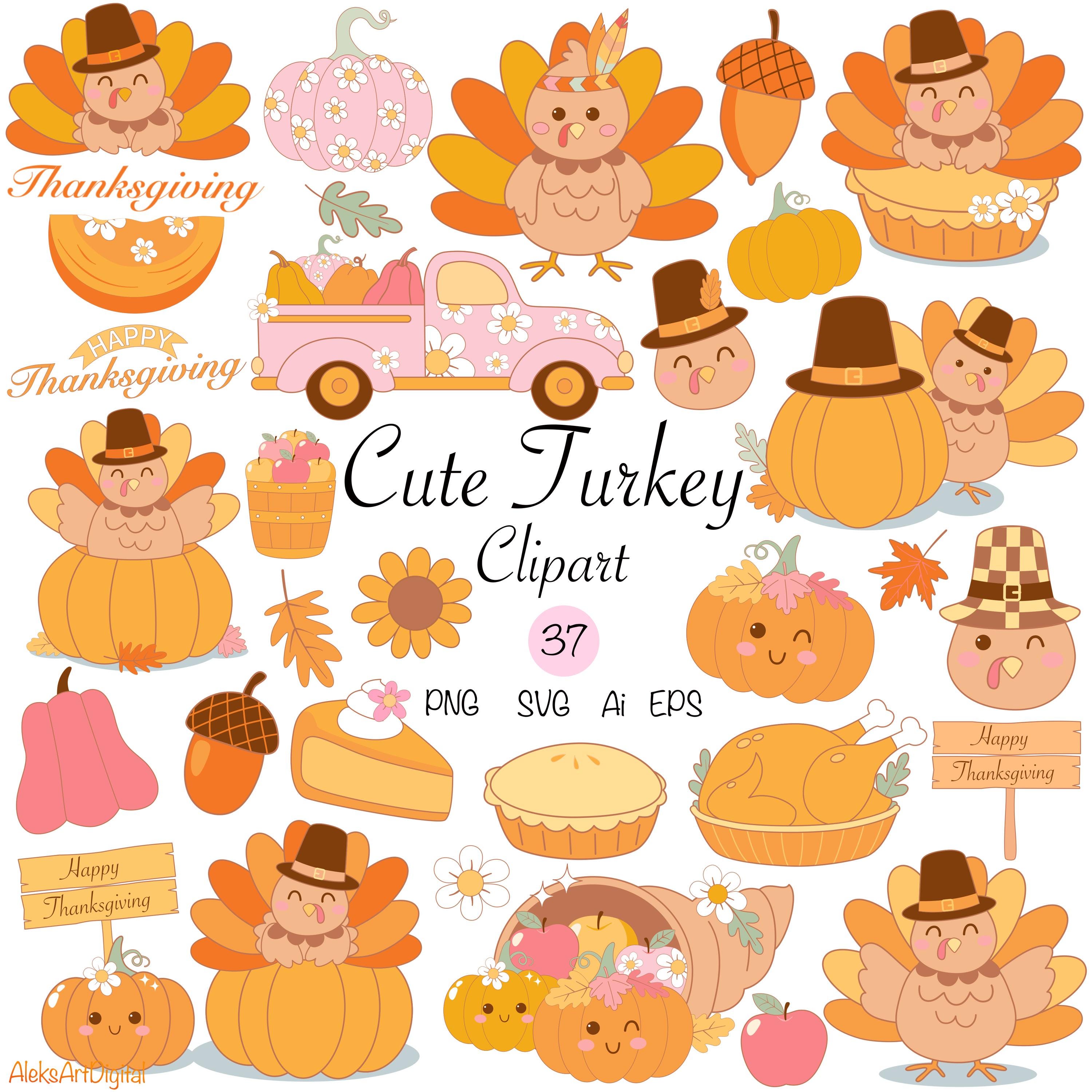 Turkey Clipart SVG Thanksgiving PNG Bundle Cute Retro Groovy Turkey in ...