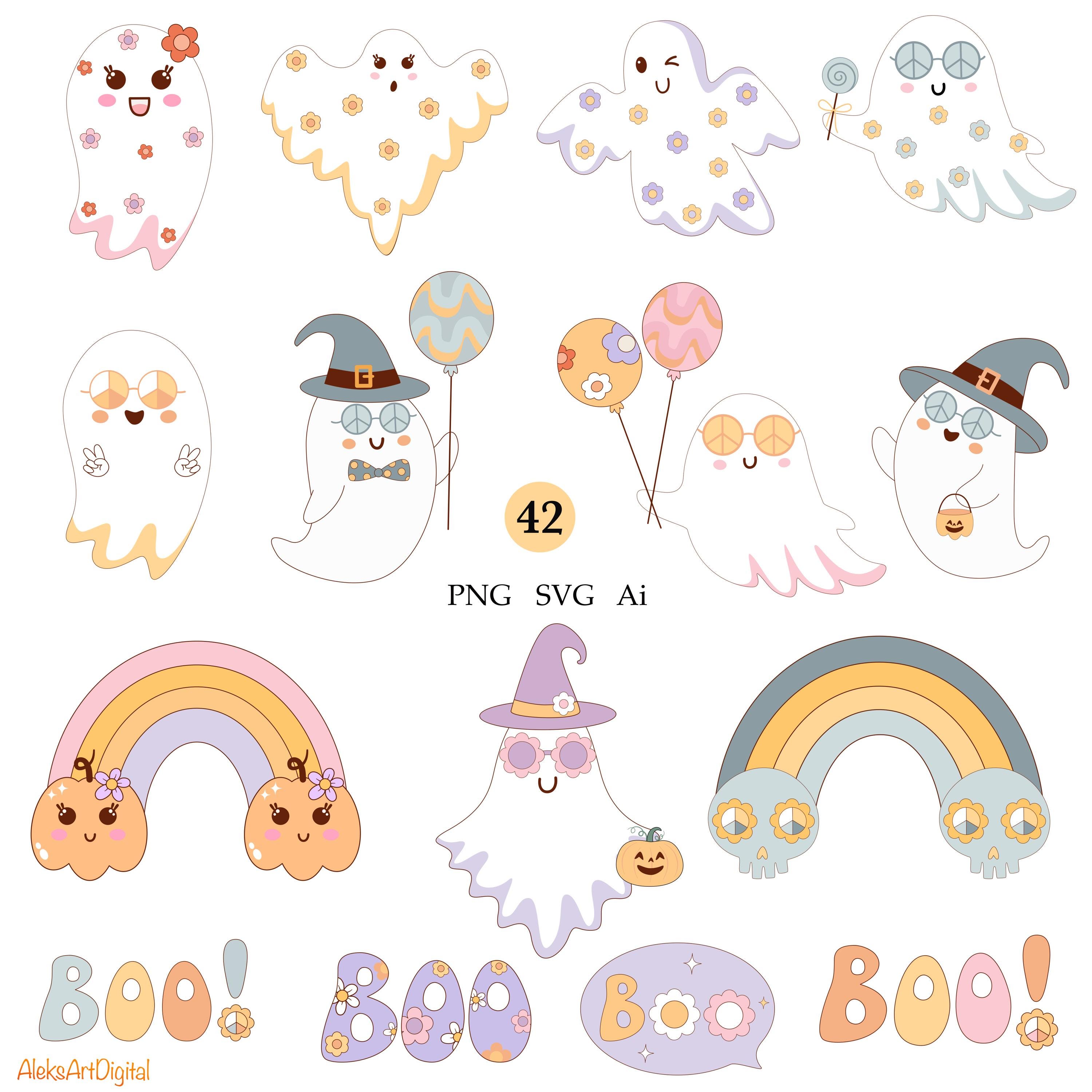 Groovy Halloween Clipart PNG Retro 70s Style, Bundle of Digital Graphic ...