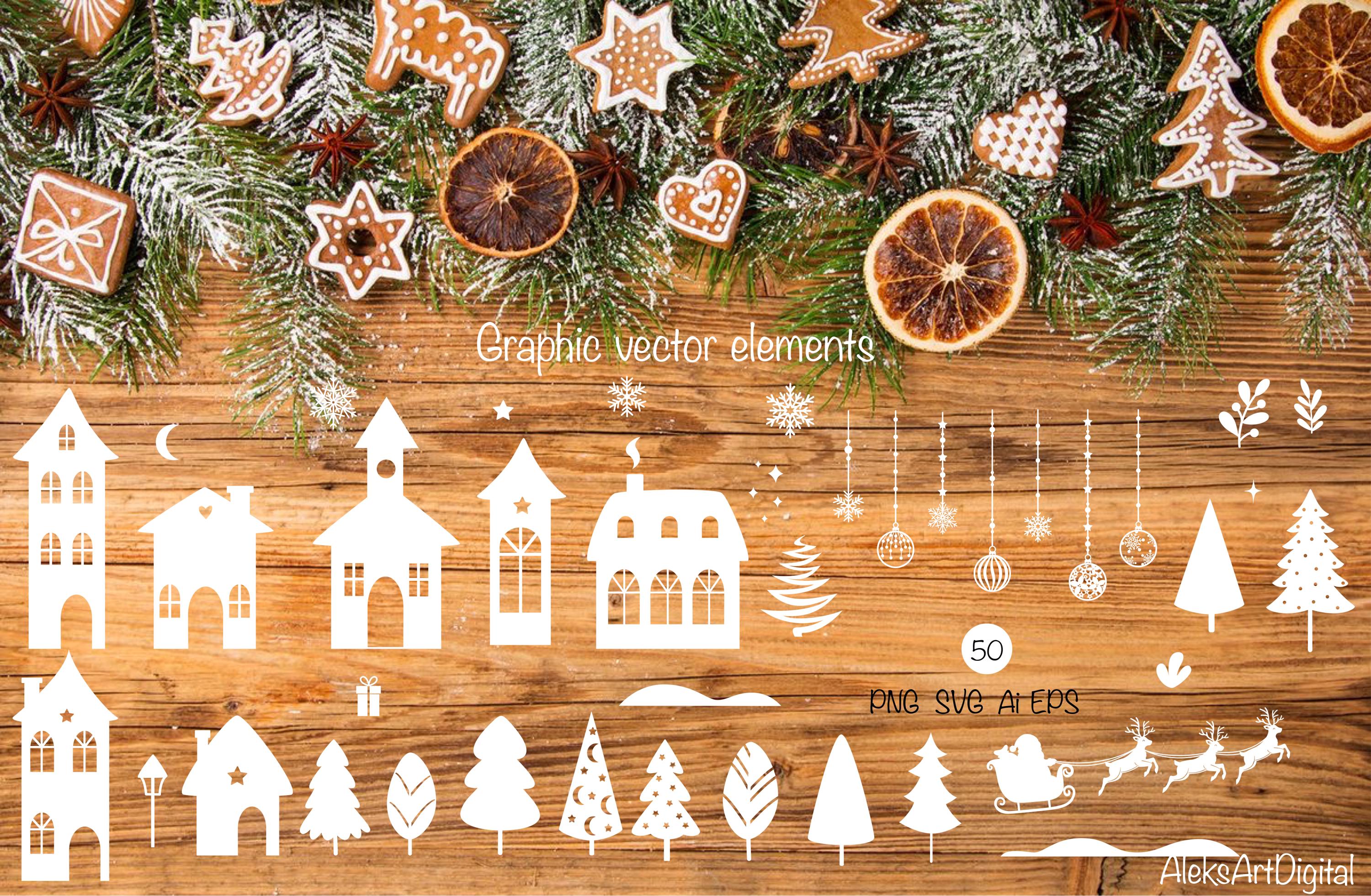 Christmas Scene SVG Clipart: Winter Village Vector Graphics (digital ...