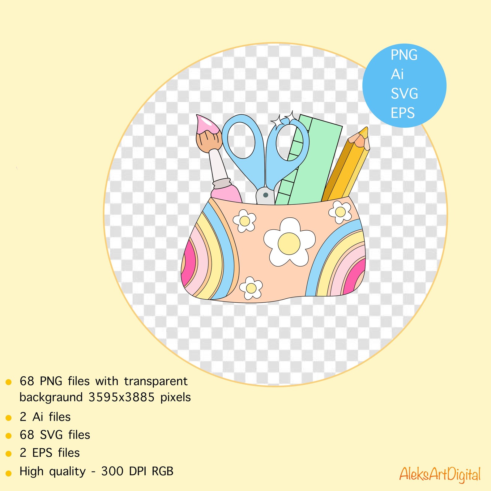 Retro School Clipart, Pastel School Supplies (svg, Png, Ai, Eps) - Etsy